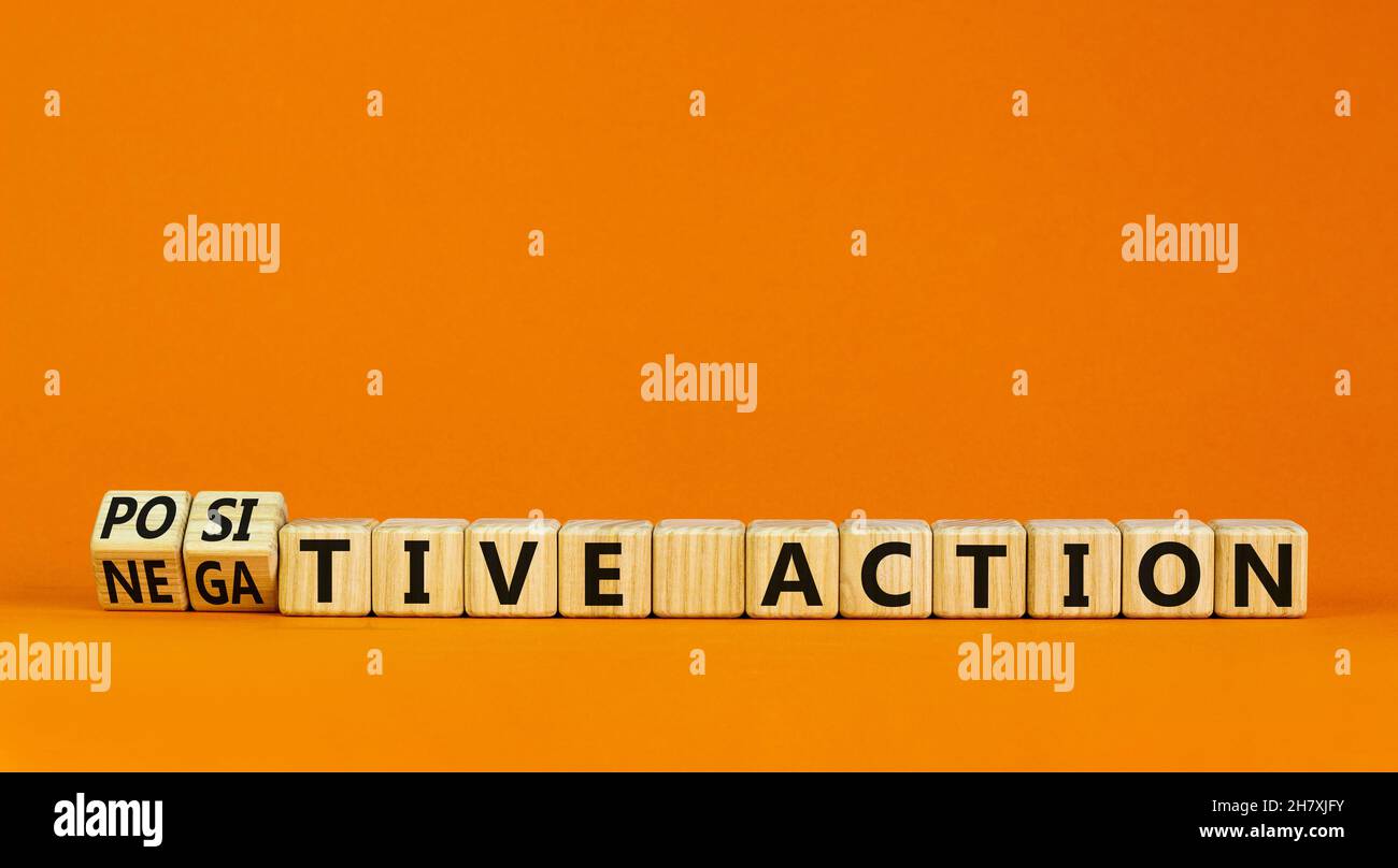 Positive or negative action symbol. Turned cubes and changed words ...