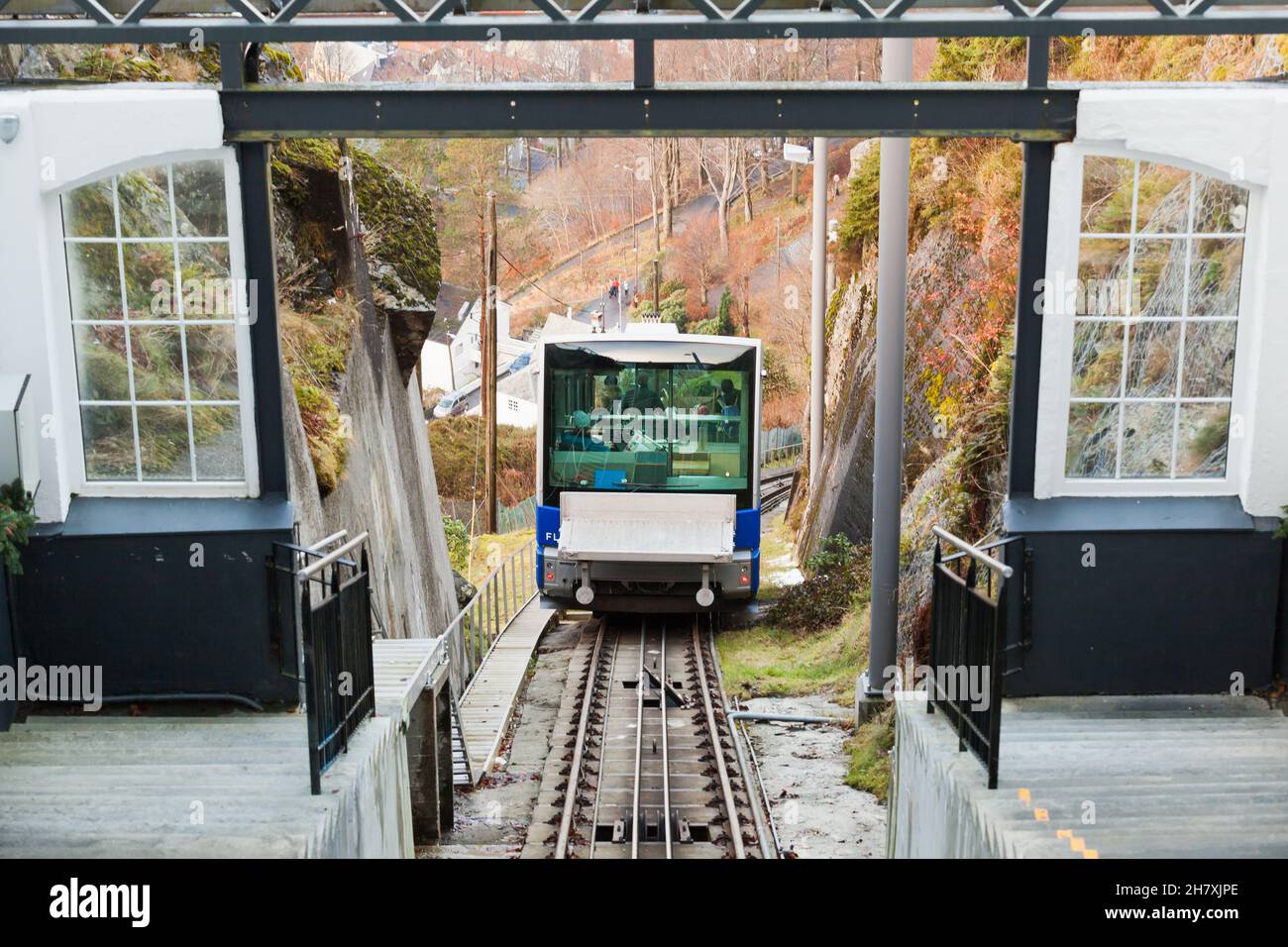 Funicular railway in the Norwegian city of Bergen. It connects the city ...