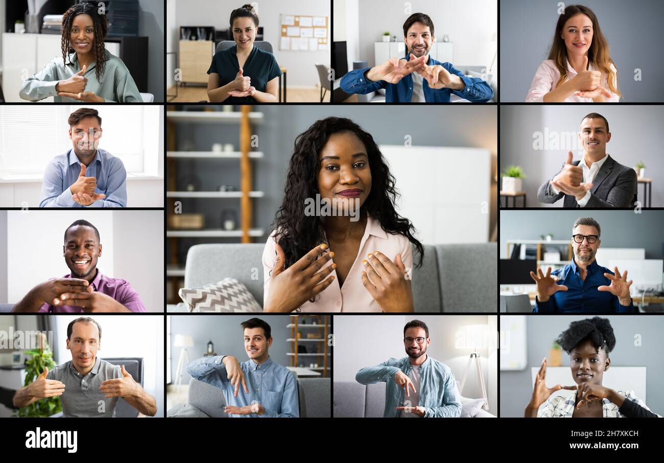 Sign Language Online Learning Collage. Video Conference Stock Photo - Alamy