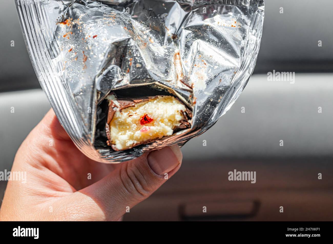 Storebought Russian cheesecake ice cream cheese cake bar open with ...