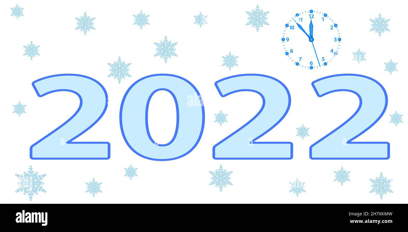 Illustration of 2022 New Year number, clock and snowflakes Stock Vector ...
