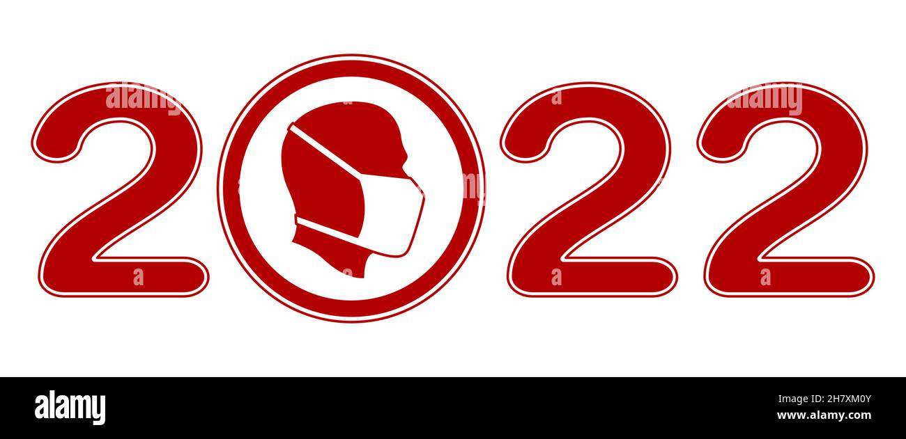 2022 New Year number and mandatory warning sign with human profile head ...