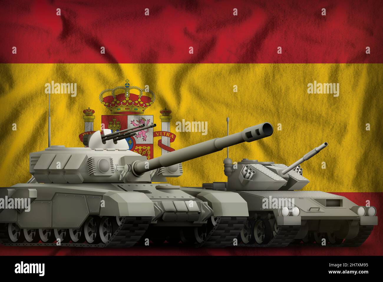 tanks on the Spain flag background. Spain tank forces concept. 3d ...