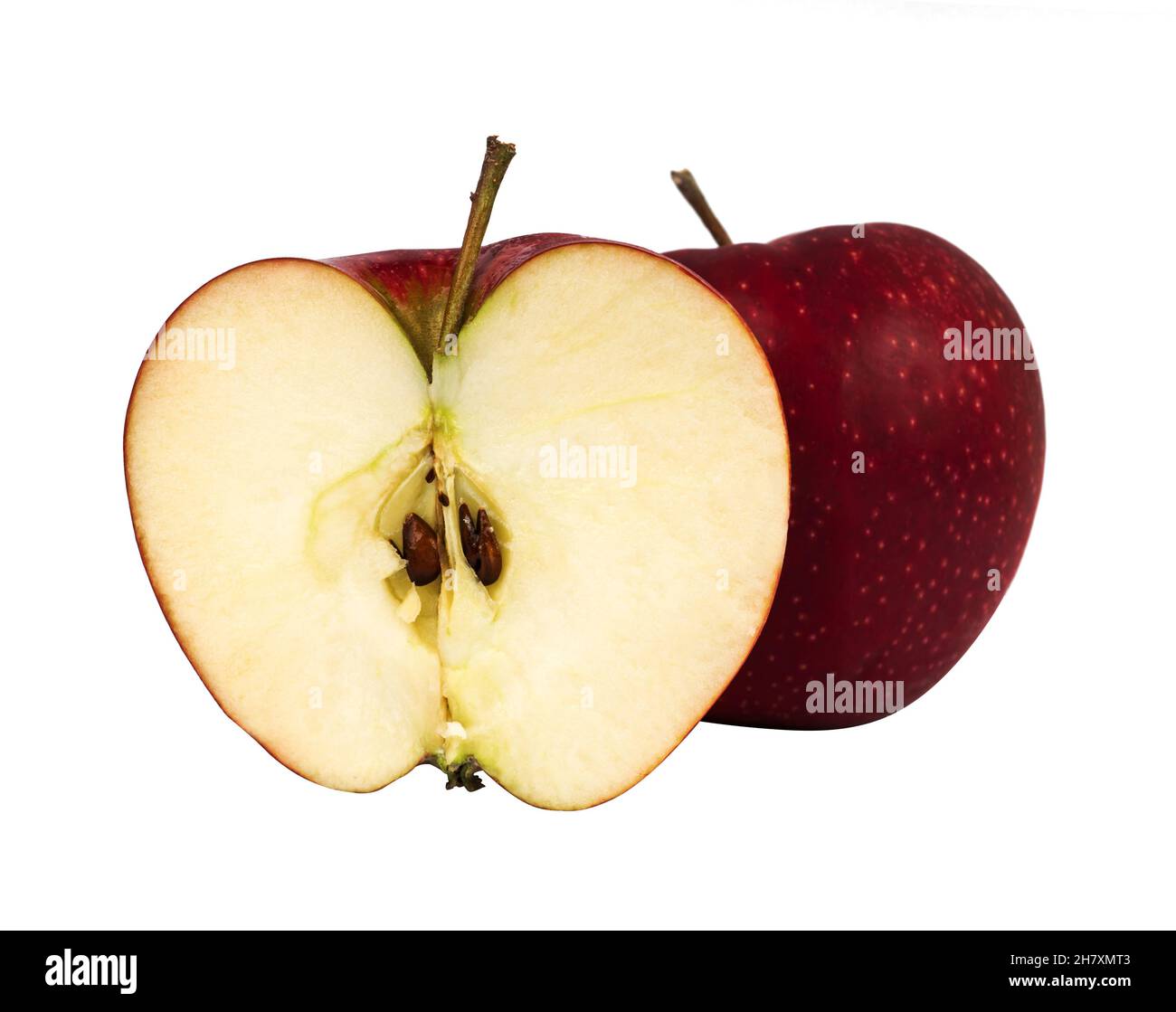 Ripe red apple and half apple on white background Stock Photo - Alamy