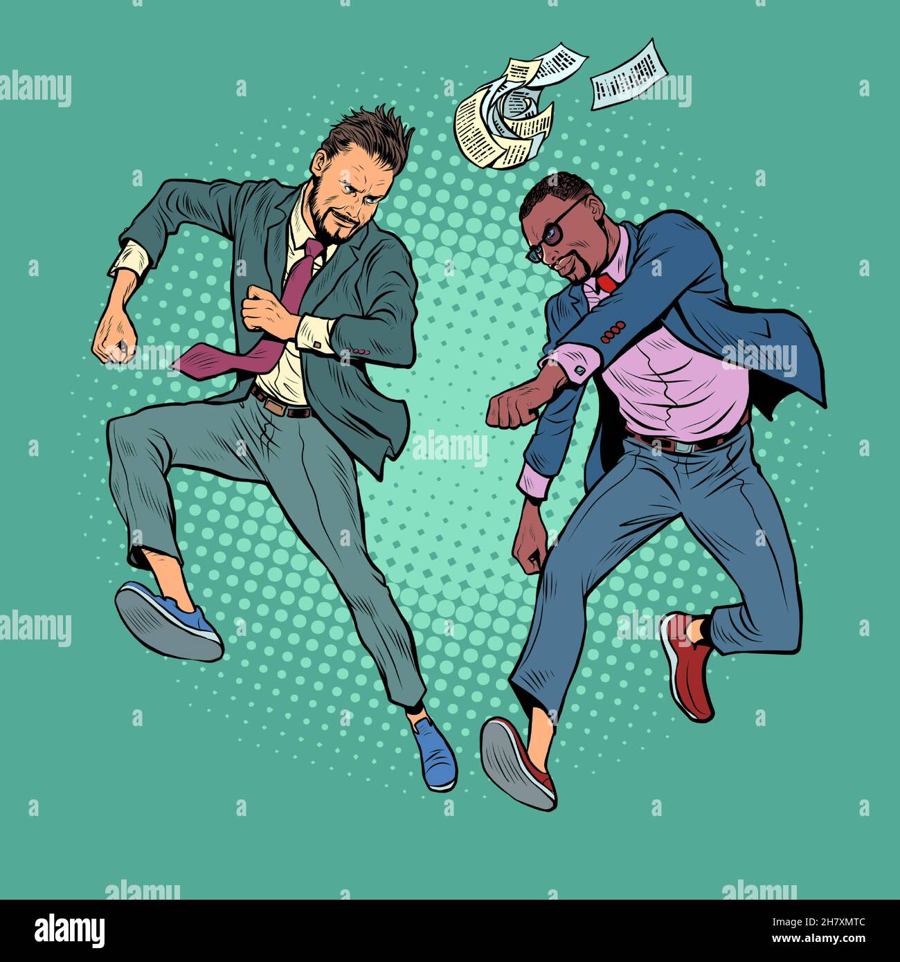 Businessmen play with documents and certificates like a ball, sports ...