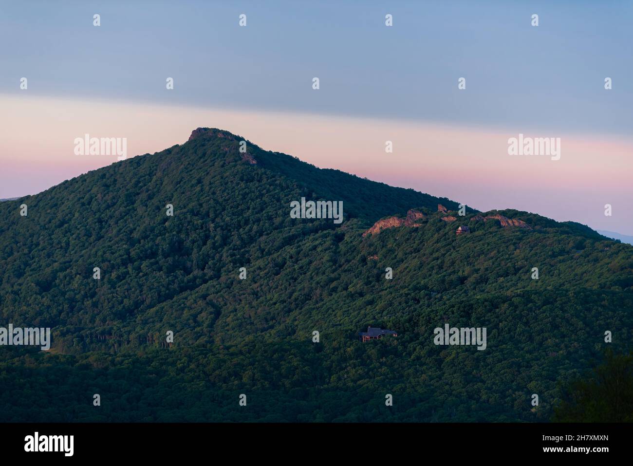 Sugar Mountain ski resort town dark sunset dusk view in North Carolina ...