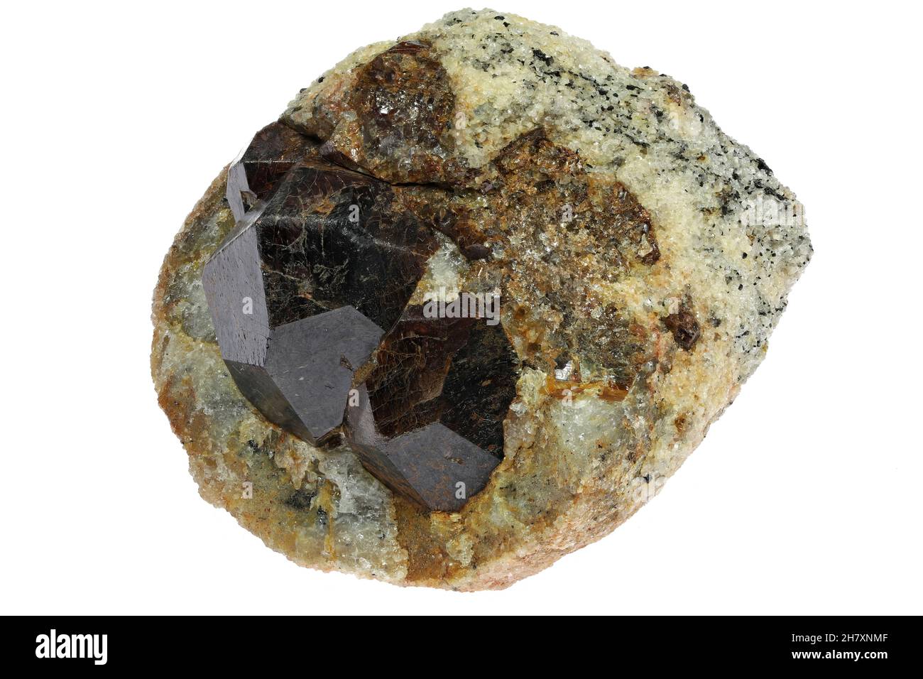 garnet in matrix from Pedra Lavrada, Brasilia isolated on white ...