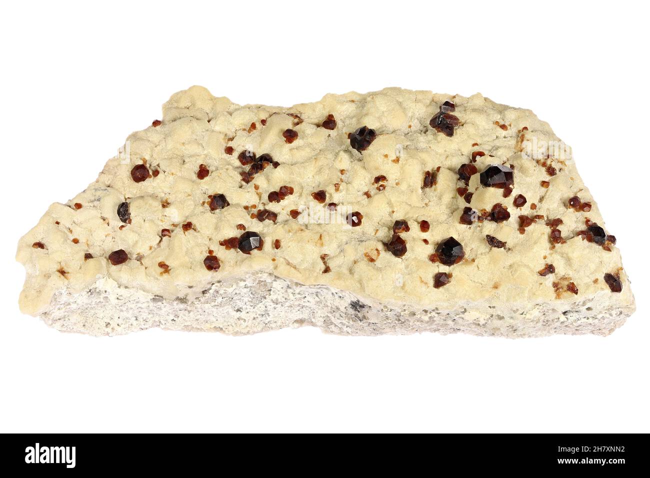 garnet on matrix from Lenchang Mine, Guangdong, China isolated on white ...