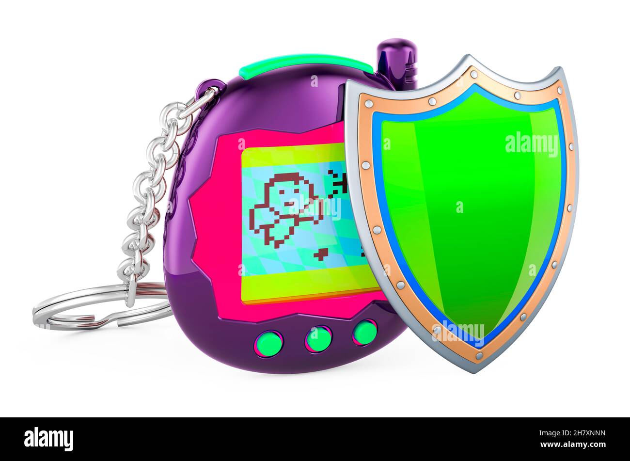 Electronic game, pets pocket game with shield, 3D rendering isolated on ...