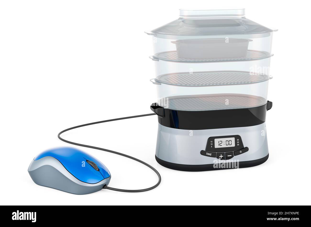 Food steamer with computer mouse. 3D rendering isolated on white ...