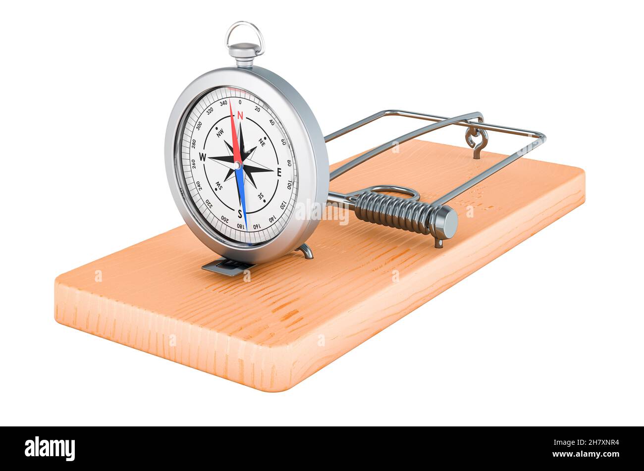 Compass inside mousetrap, 3D rendering isolated on white background ...