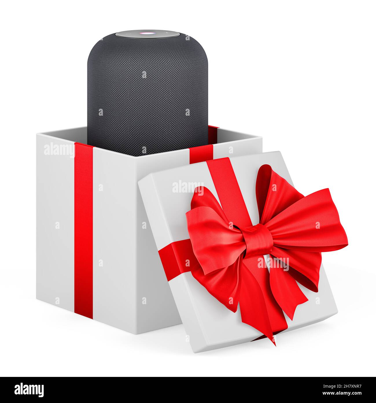 Smart speaker inside gift box, present concept. 3D rendering isolated ...