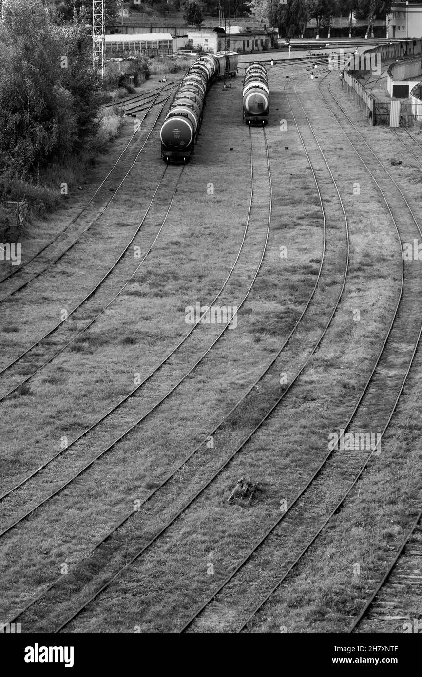 Tank cars on railway station Stock Photo - Alamy