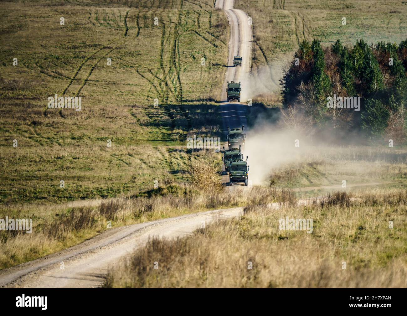 Convoy of British army MAN SV HX77 8x8 EPLS Heavy Utility Trucks in ...