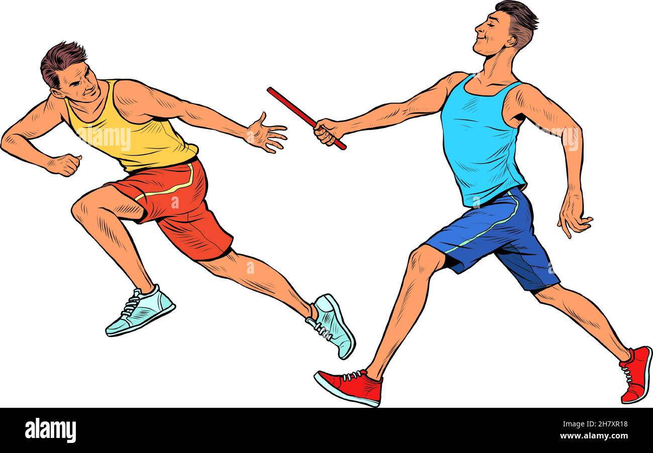 sports relay, passing the baton, men athletes race Stock Vector Image ...