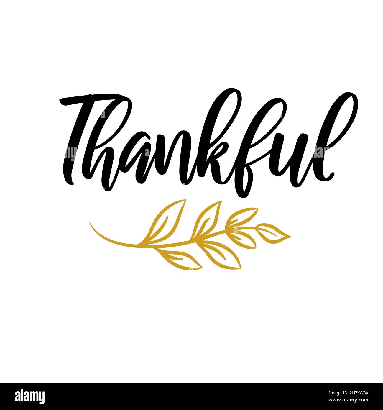 Thankful lettering with leave branch. Happy thanksgiving word isolated ...