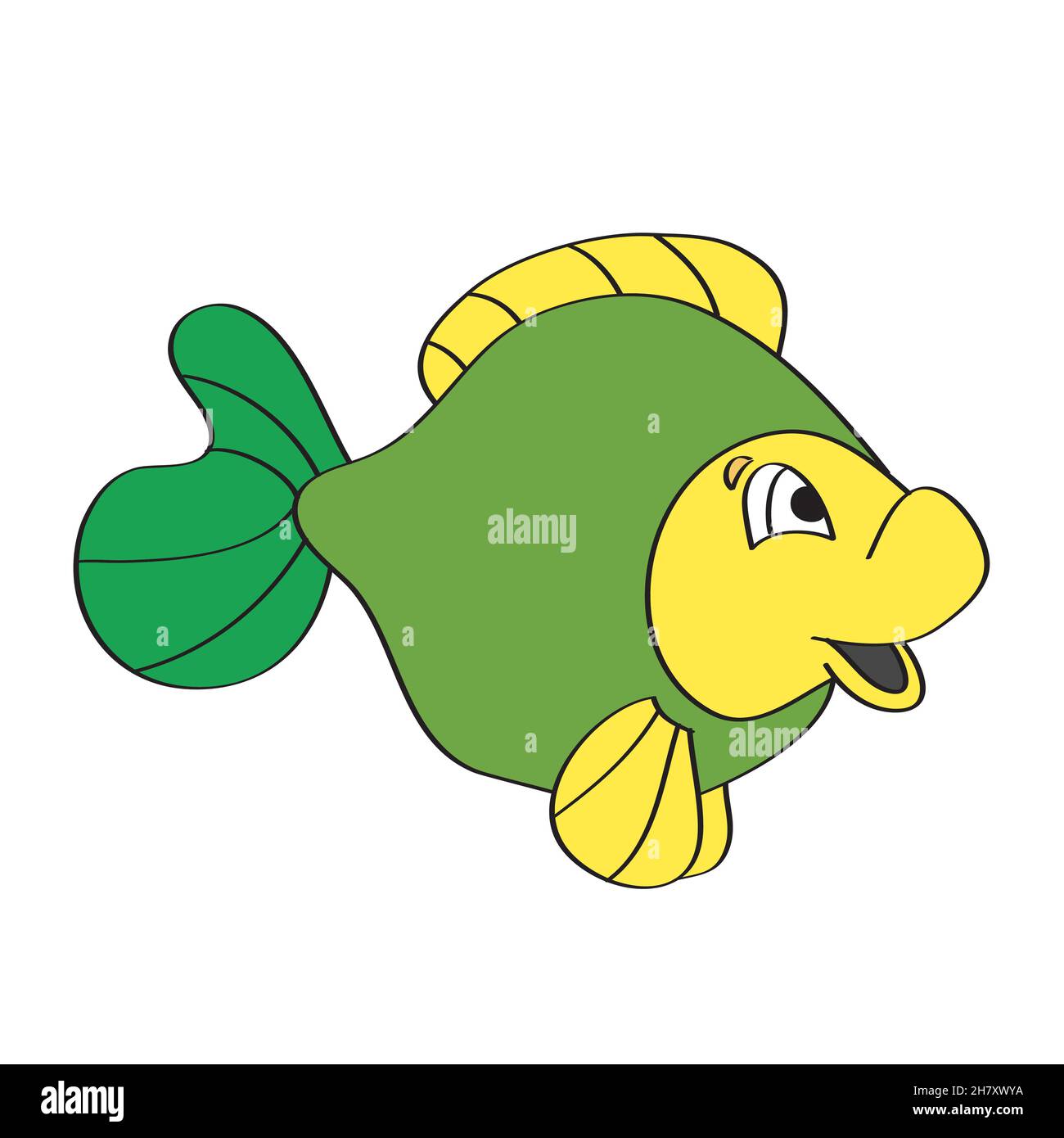 Simple cartoon icon. Vector icon of cute smiling cartoon green fish on ...