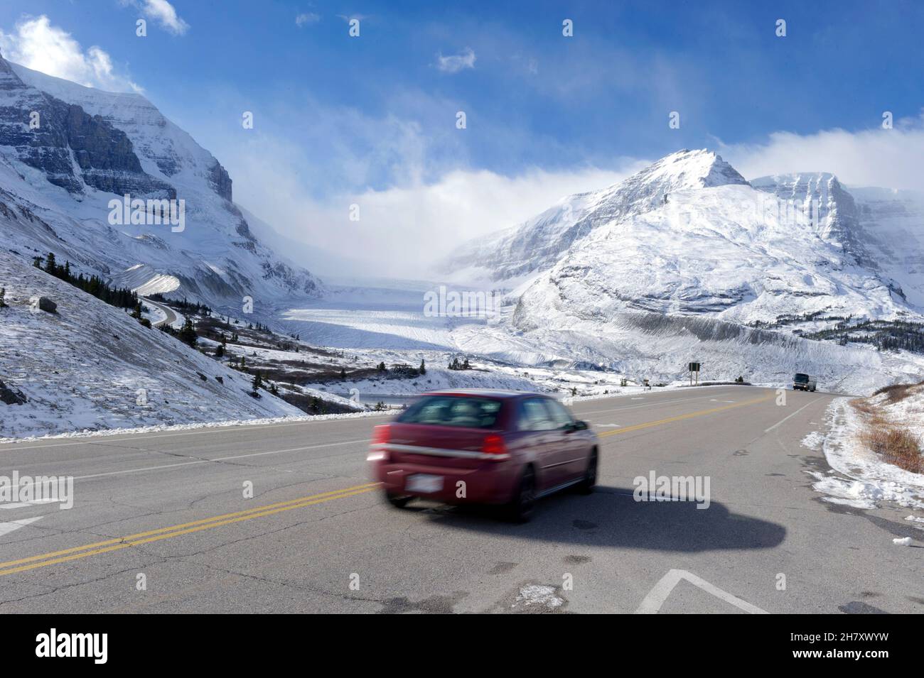 Columbia Icefields Parkway next to the Athabasca Glacier on Highway 93 ...