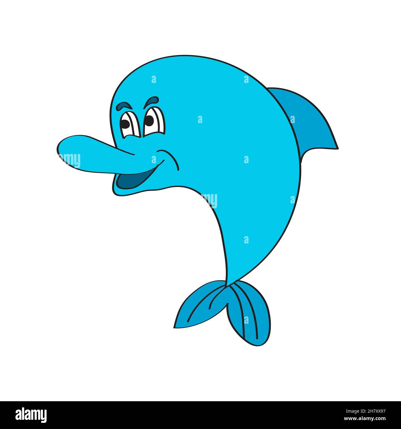 Simple cartoon icon. Cute cartoon smiling dolphin isolated on white ...