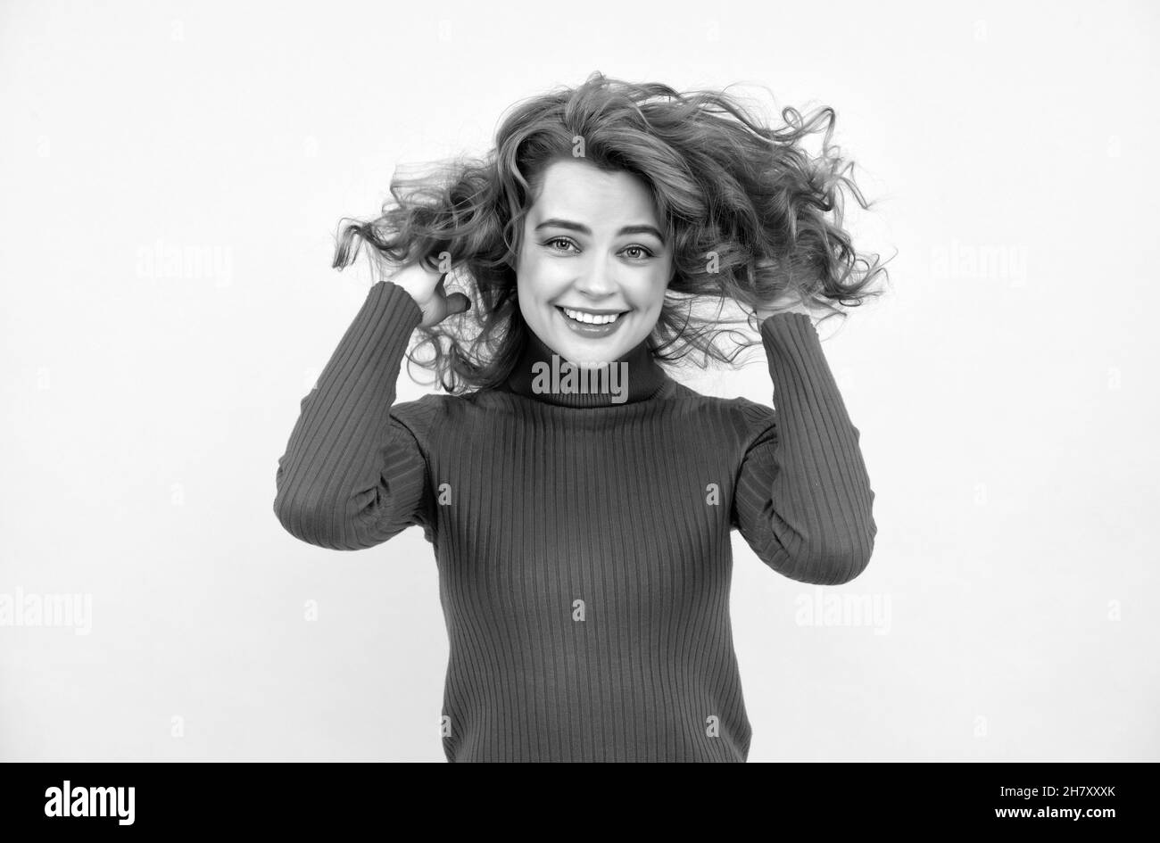 Woman face hair windy hi-res stock photography and images - Alamy