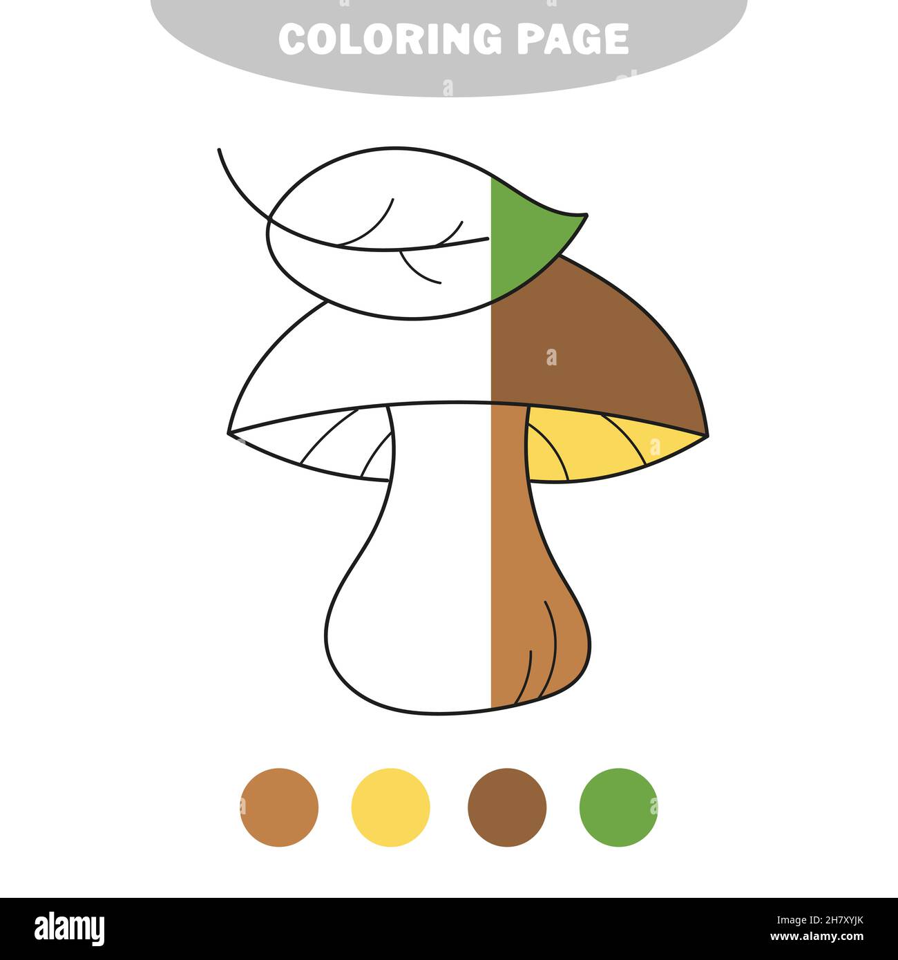 Simple coloring page. Cute edible mushroom in cartoon style. Vector ...
