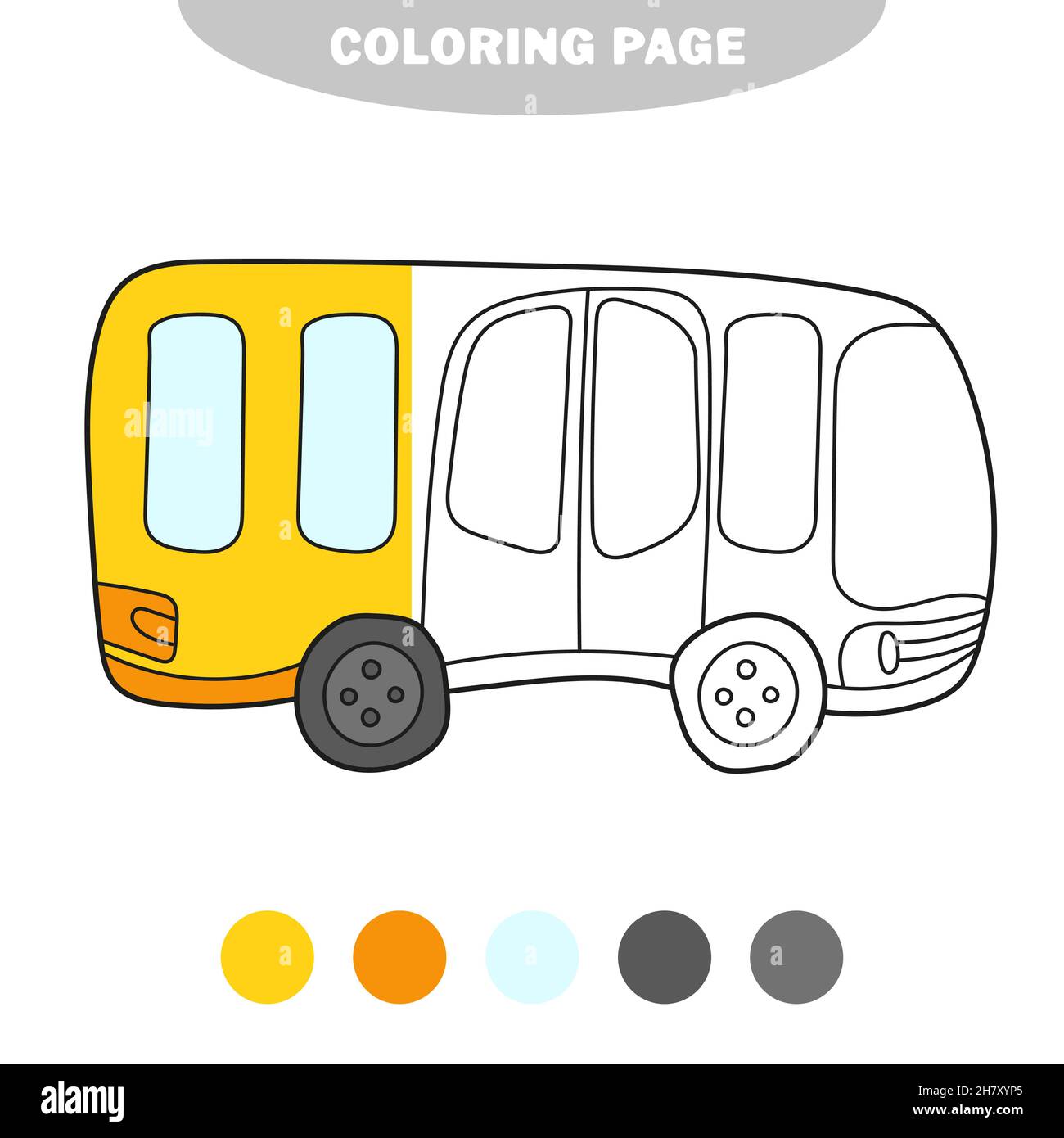 Simple coloring page. Funny bus cartoon. Outlined vehicle with black ...