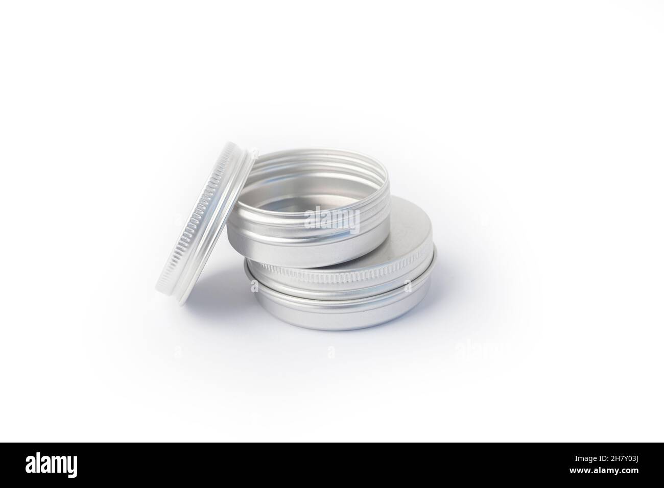 empty silver metal container for creme on white background Stock Photo ...