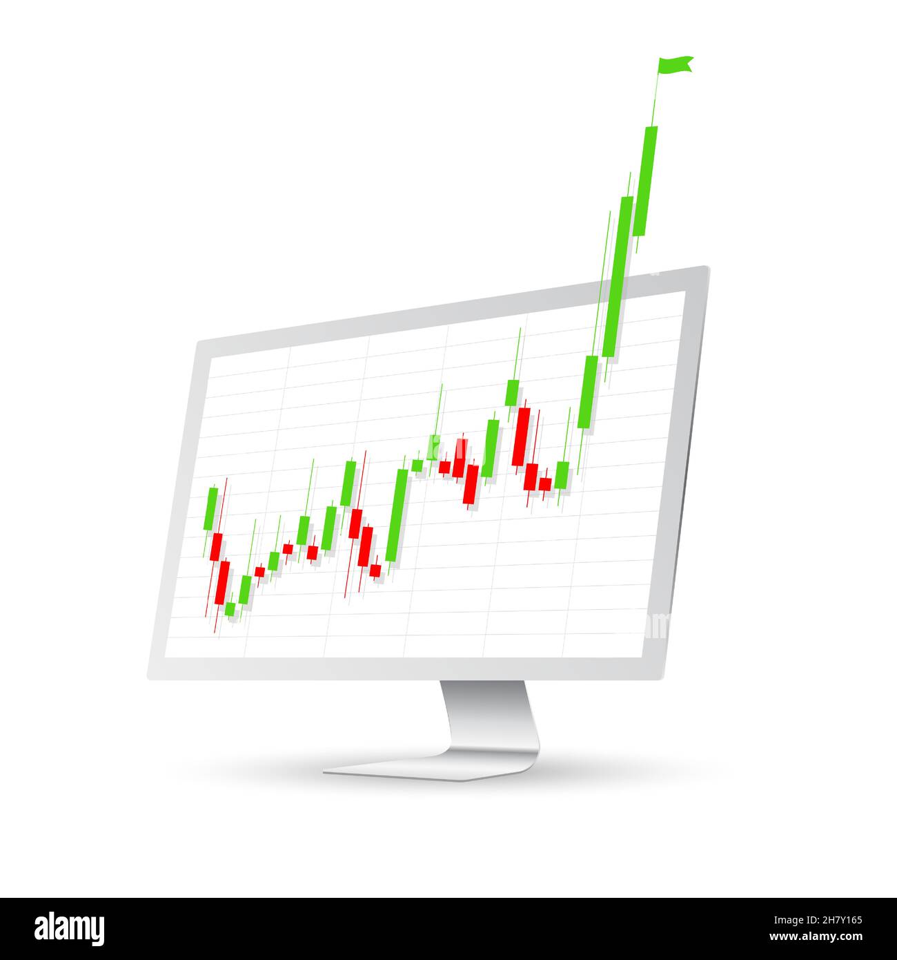 White monitor screen with charts from the stock exchange showing ...