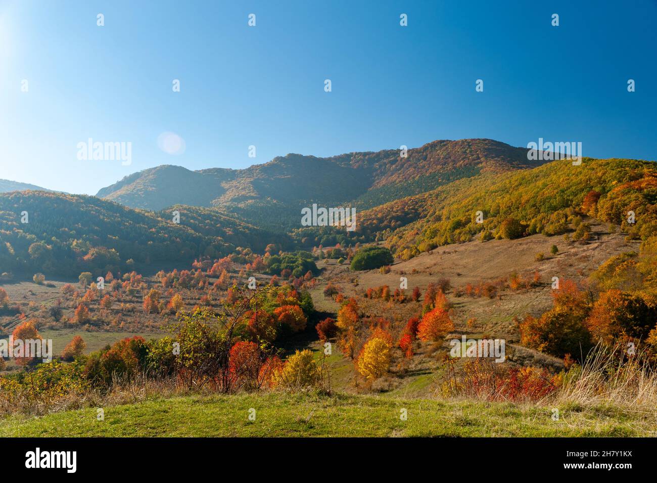 autumn landscape with colored hills Stock Photo - Alamy