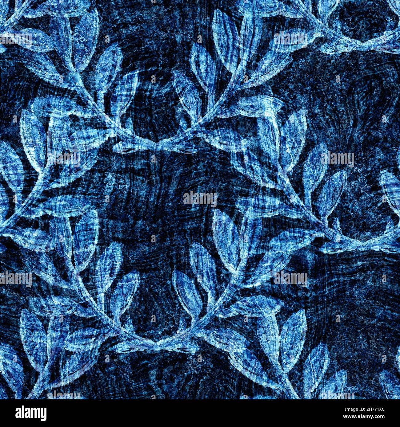 Seamless indigo block print texture on navy blue woven effect ...