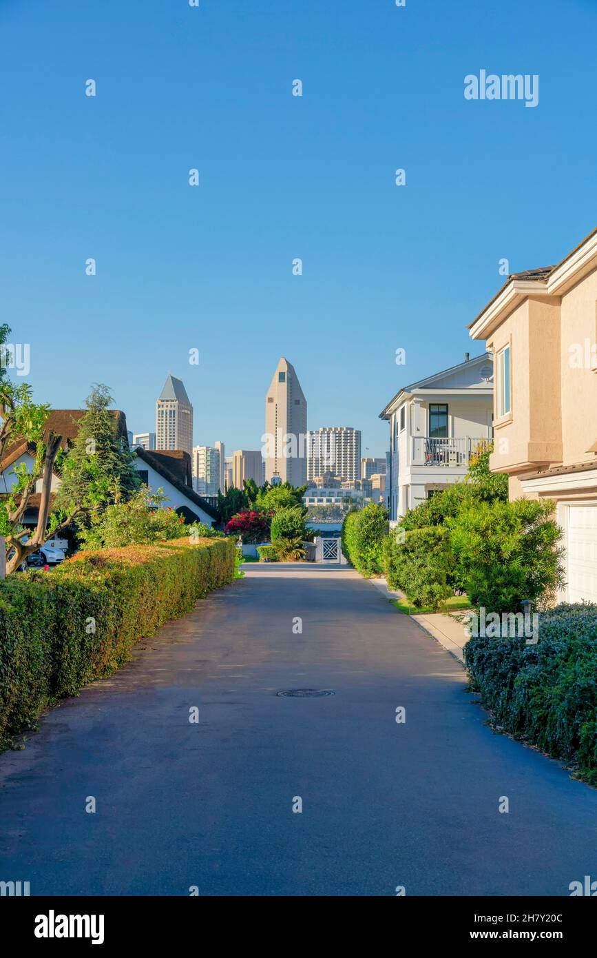 Asphalt pathway in the middle of a residential area at Coronado, San ...