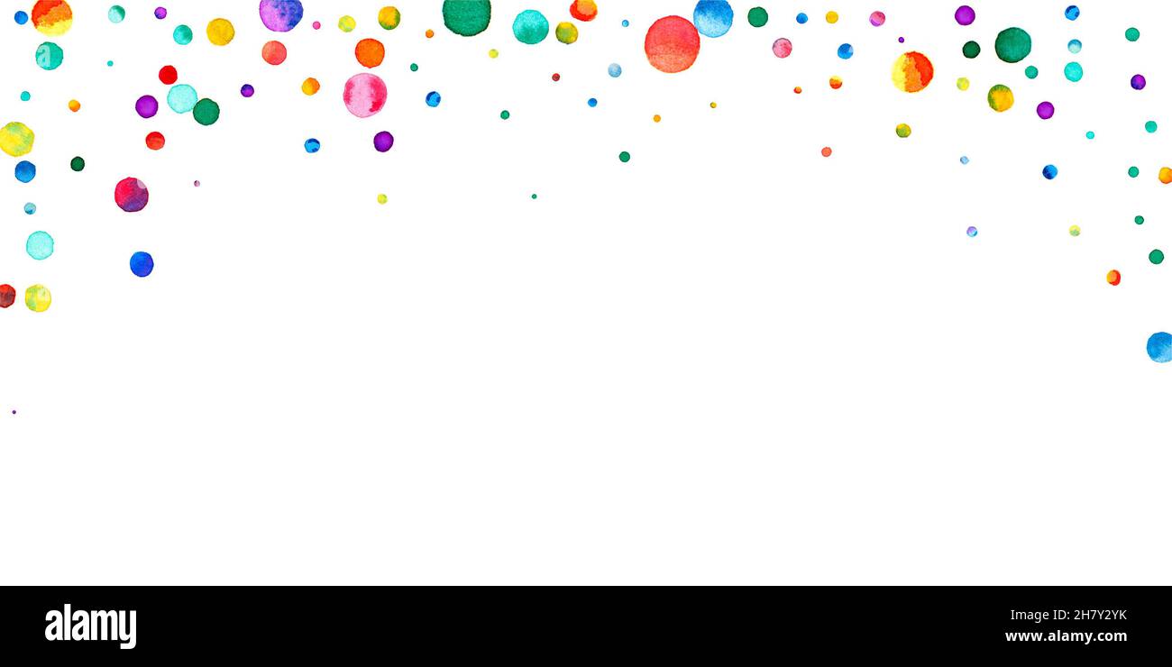 Watercolor confetti on white background. Adorable rainbow colored dots ...