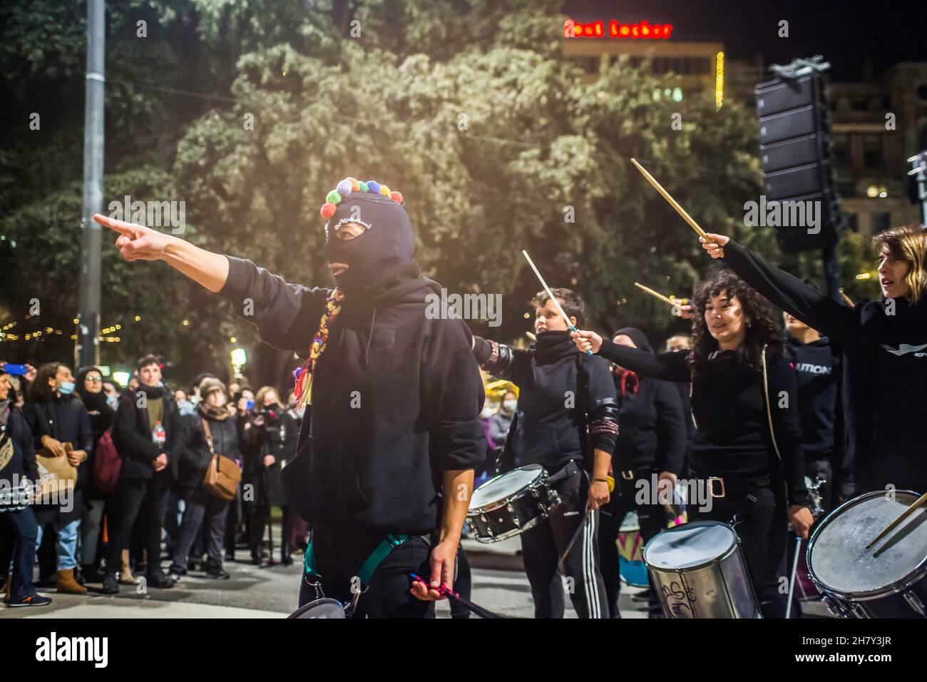 Protesters are seen playing musical instruments during demonstration ...