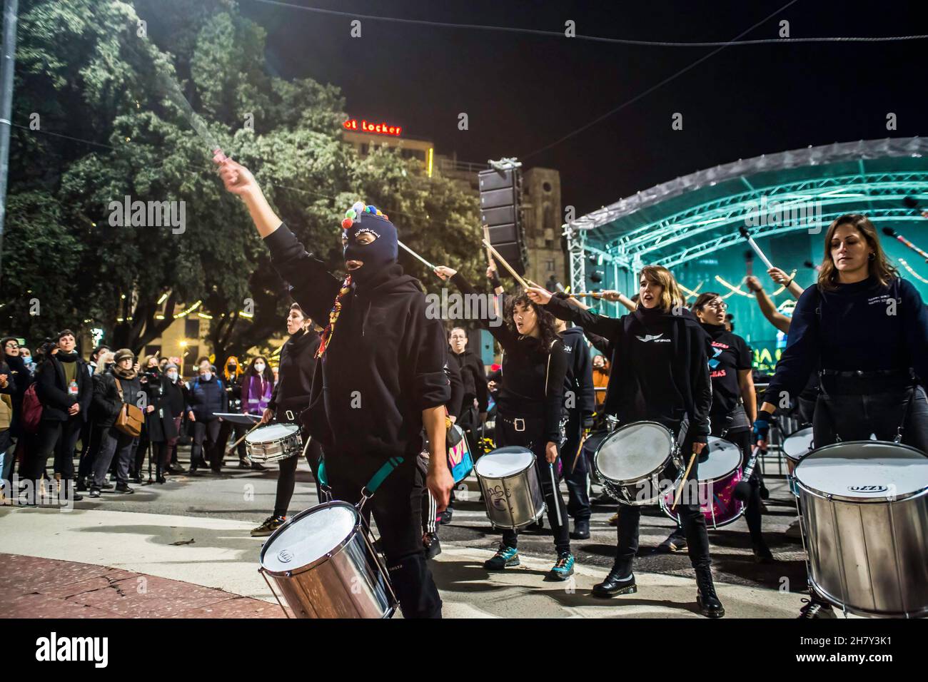 Protesters are seen playing musical instruments during demonstration ...