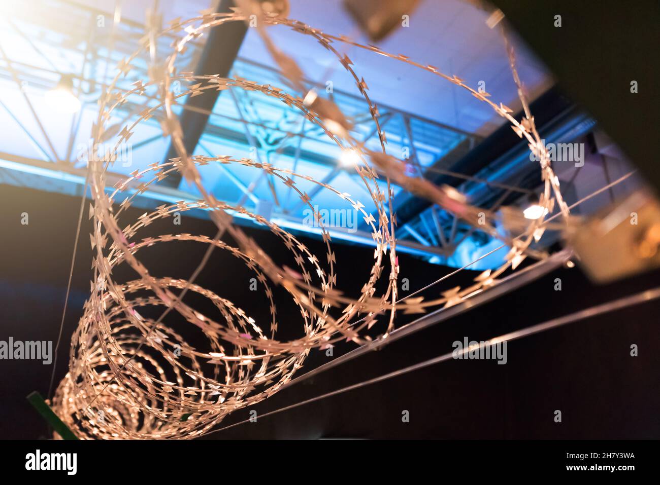 Barbed Wire. Presentation of Wired border for prison or war zone Stock ...