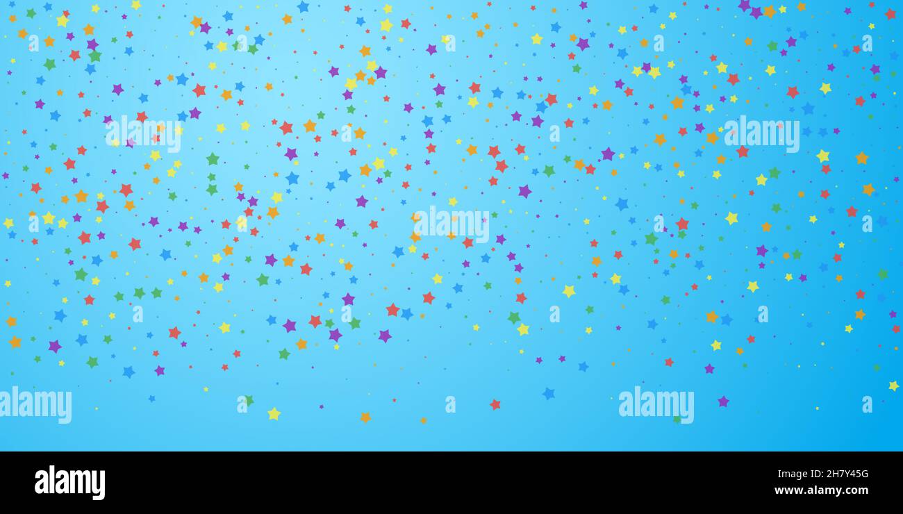 Festive confetti. Celebration stars. Joyous stars on blue sky ...
