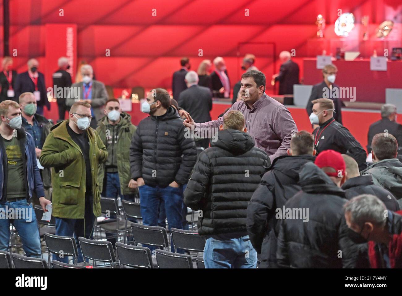 Angry protests of the in-crowd, fans, football fans at the end of the ...
