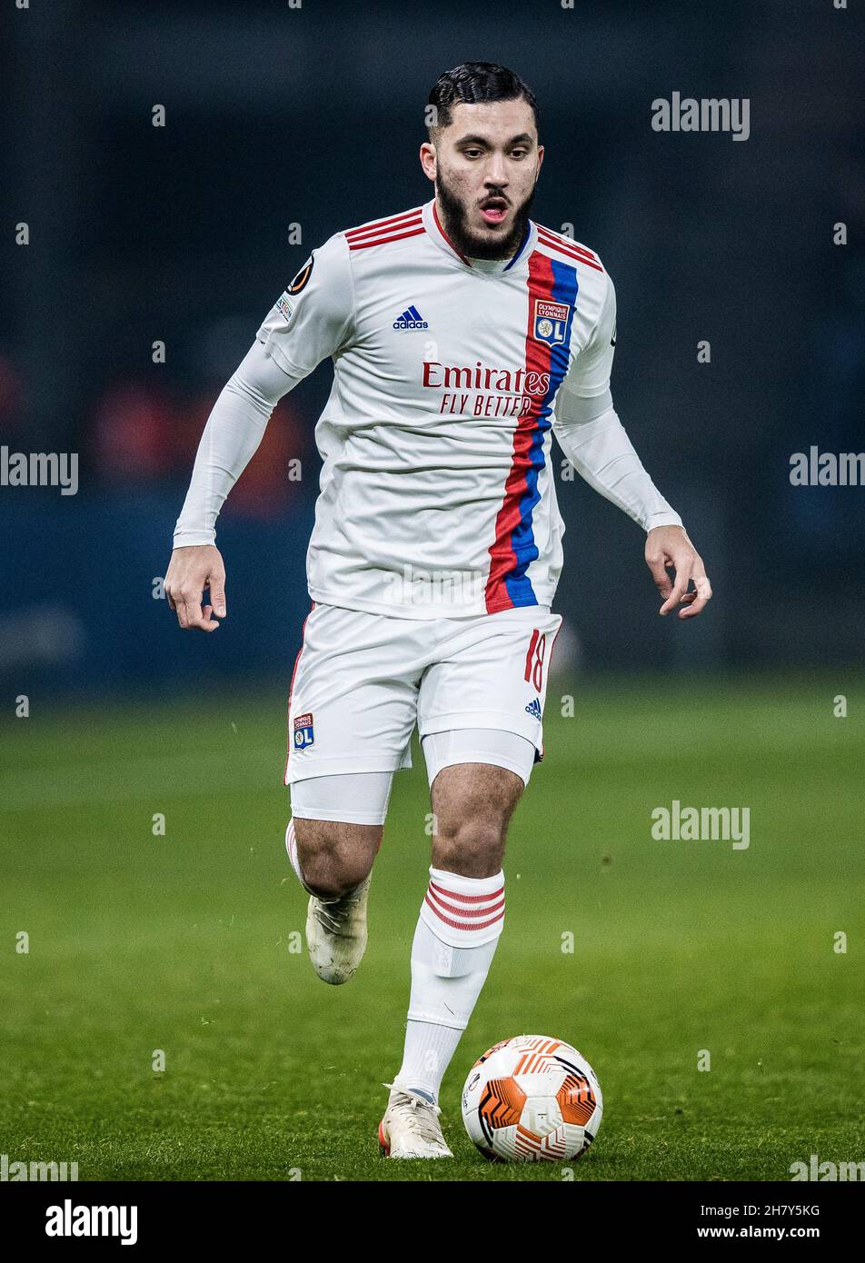 Broendby, Denmark. 25th Nov, 2021. Rayan Cherki (18) of Lyon seen during the UEFA Europa League ...