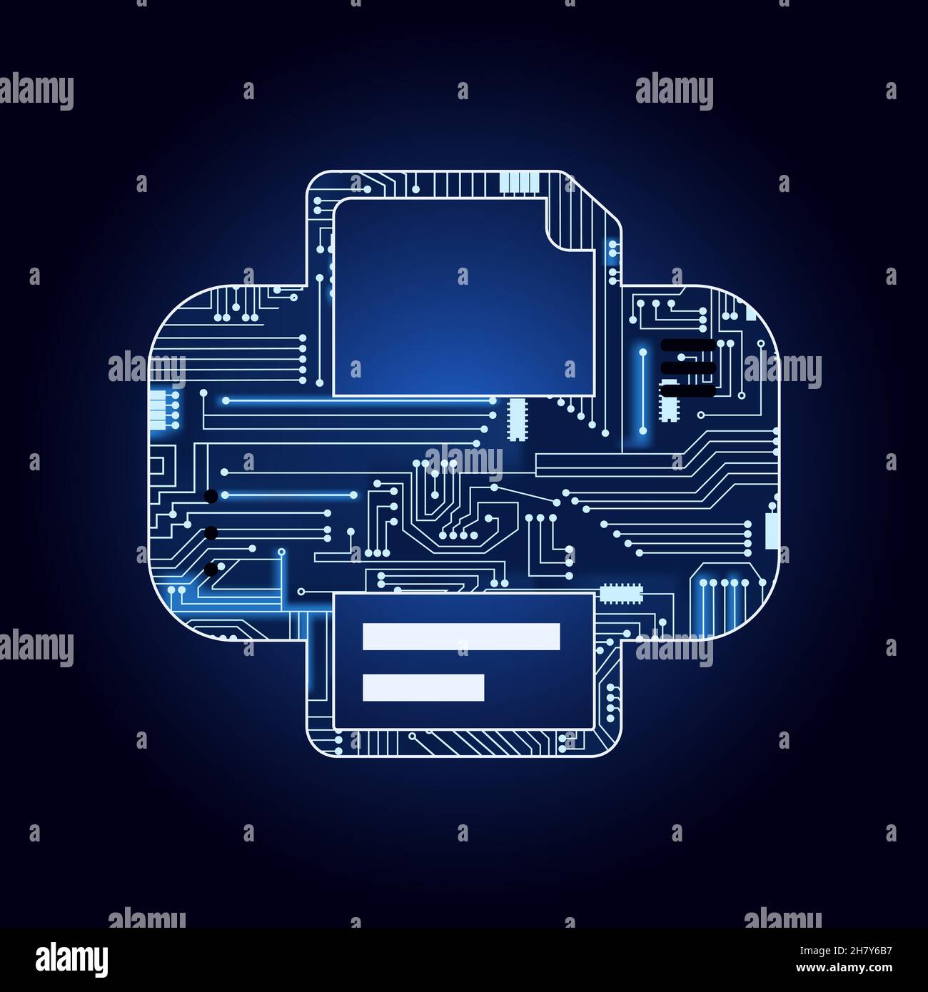 Printer with electronic circuit. Blue and gradient background Stock ...