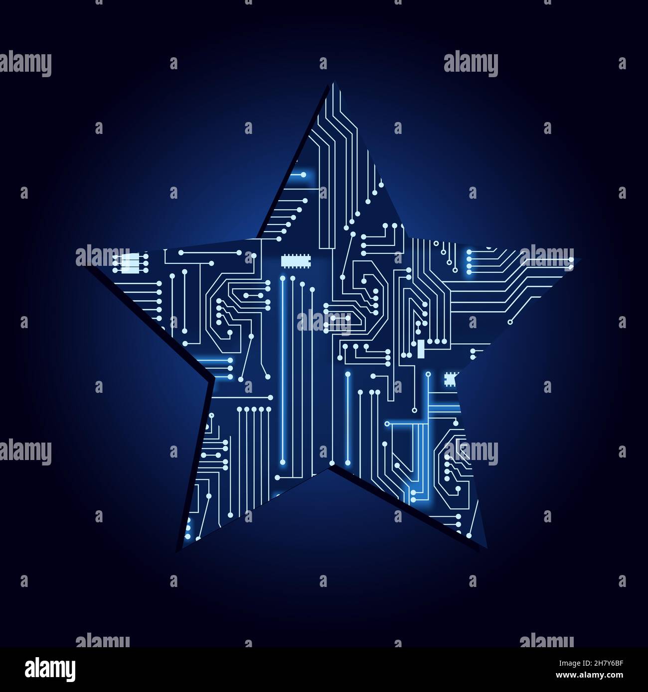 Star shape with electronic circuit. Blue and gradient background Stock ...