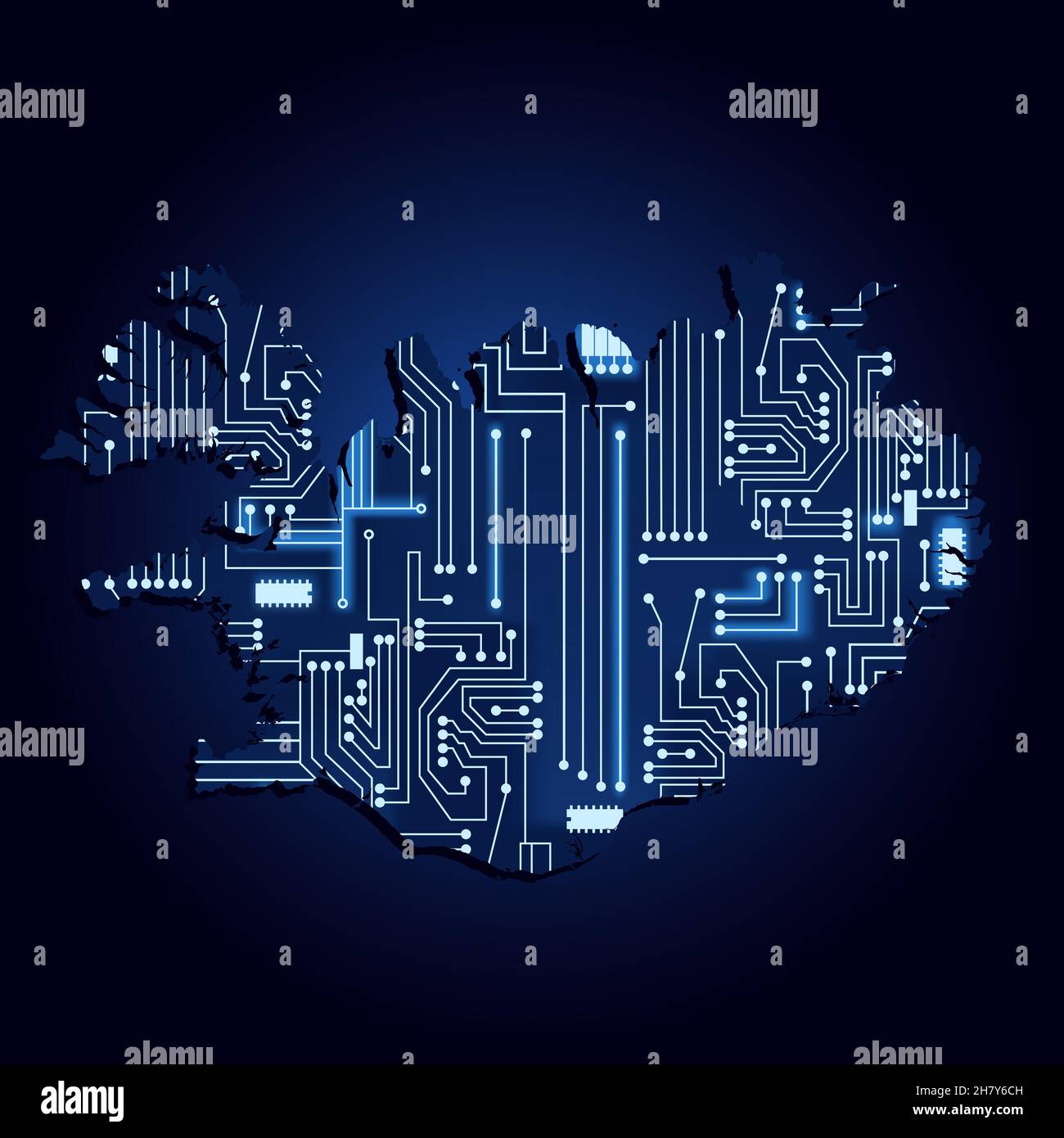 Contour map of Iceland with a technological electronics circuit Stock ...
