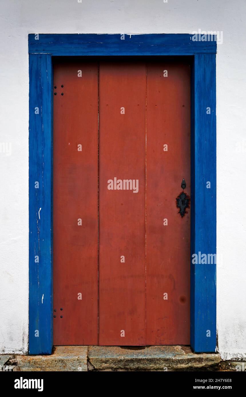 Ancient colonial door in historical city of Tiradentes, Brazil Stock ...