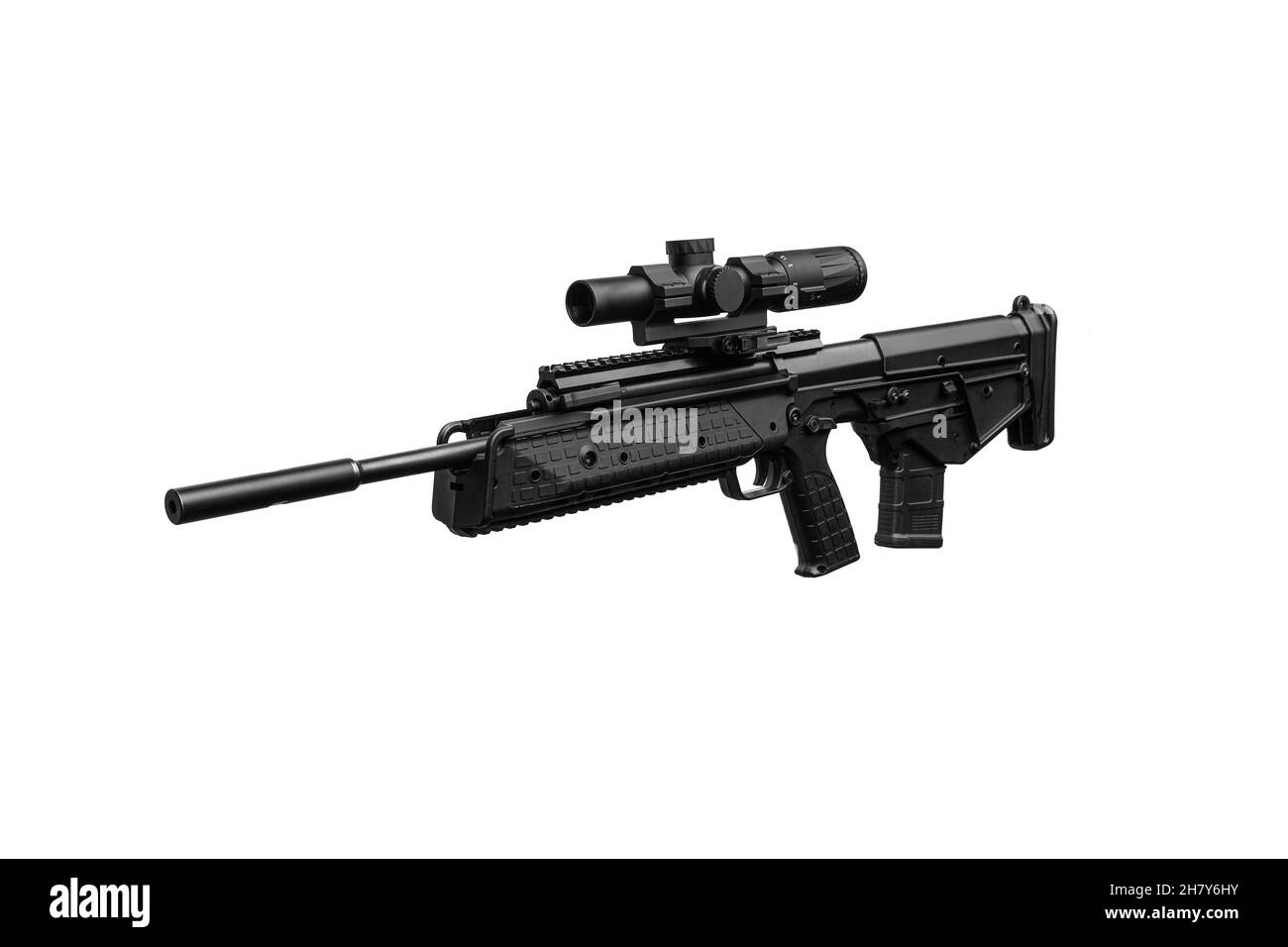 A modern automatic bullpup carbine with a telescopic sight. Weapons for ...