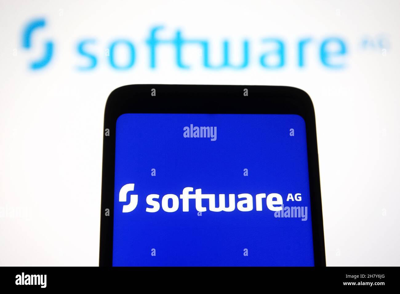 Ukraine. 25th Nov, 2021. In this photo illustration, a Software AG logo ...