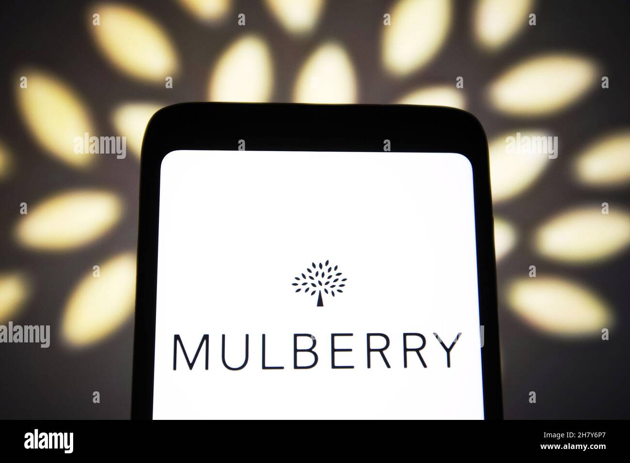 In this photo illustration, a Mulberry Group plc logo of a a luxury ...