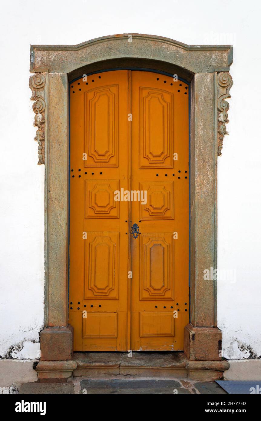 Ancient colonial door in historical city of Tiradentes, Brazil Stock ...