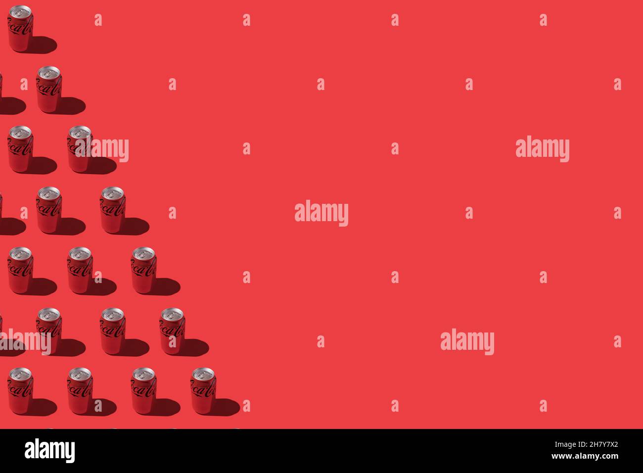 Madrid, Spain - November 26, 2021: Coca cola cans pattern with hard ...