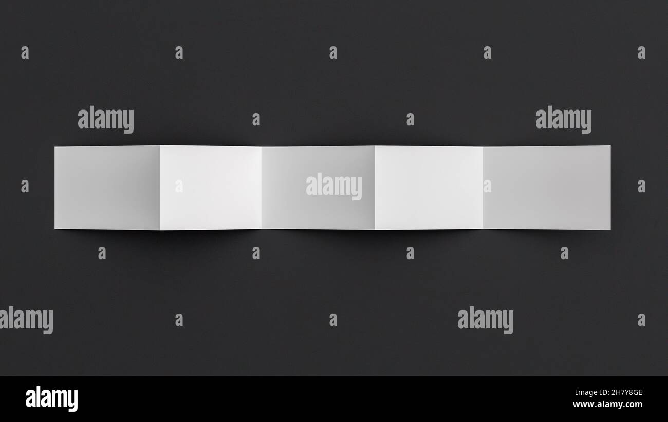 Horizontal pages accordion or zigzag fold brochure mock up on black ...