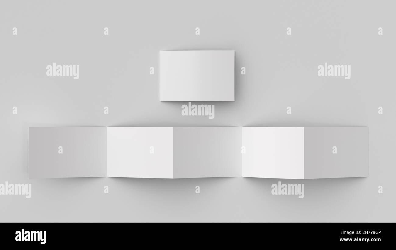 Horizontal pages accordion or zigzag fold brochure mock up on white ...
