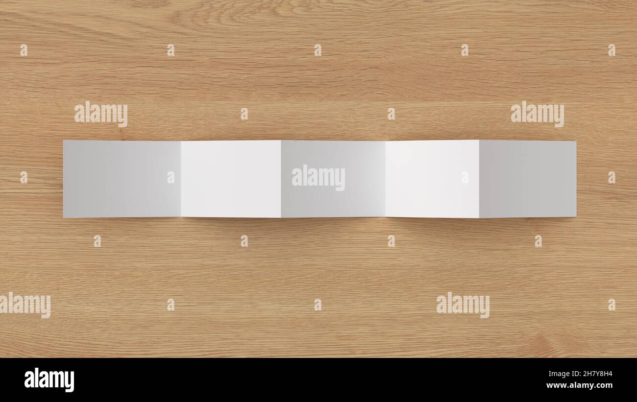 Horizontal pages accordion or zigzag fold brochure mock up on wooden ...